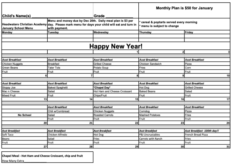 School Menus – Headwaters Academy